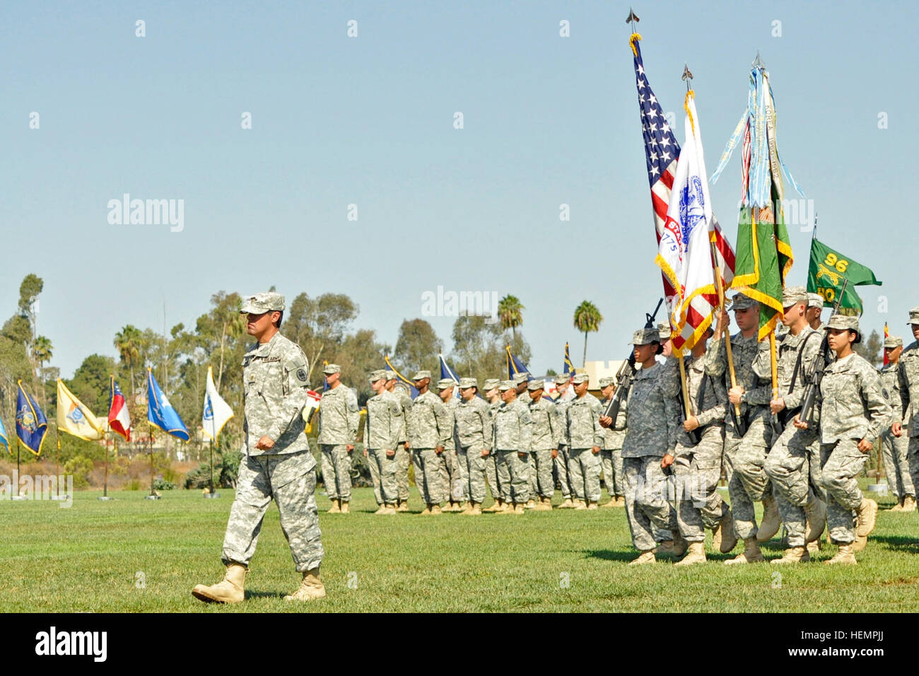 The soldiers of the Headquarters and Headquarters Company 96th Military ...
