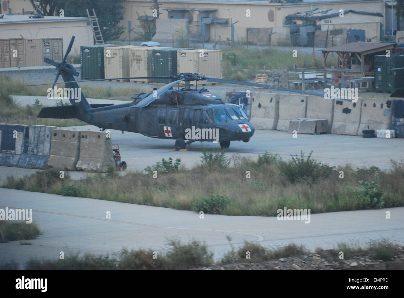 An HH-60 Black Hawk helicopter sits on the flight line at Forward ...