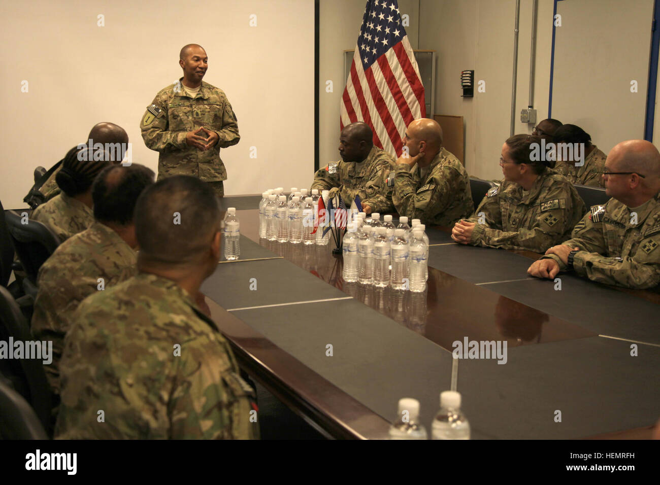 U.S. Army Reserve Command Sgt. Maj. Luther Thomas Jr. speaks with ...
