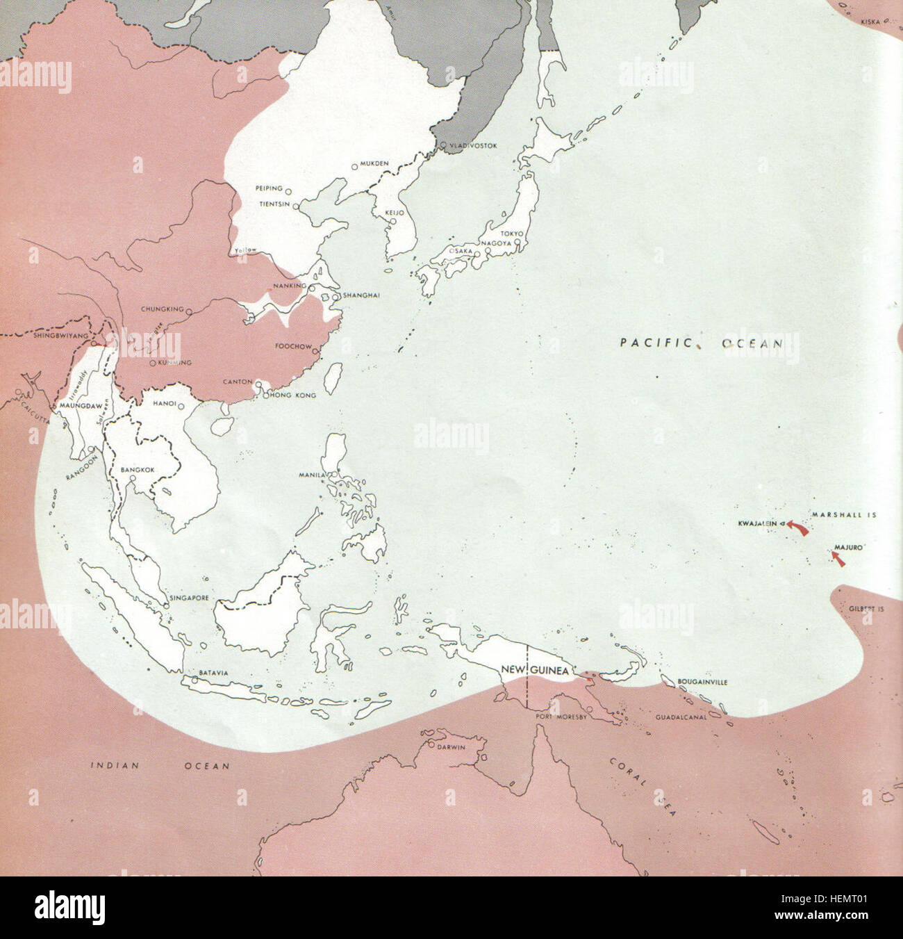 Map depicting Japanese front lines, troop movements, and areas of ...