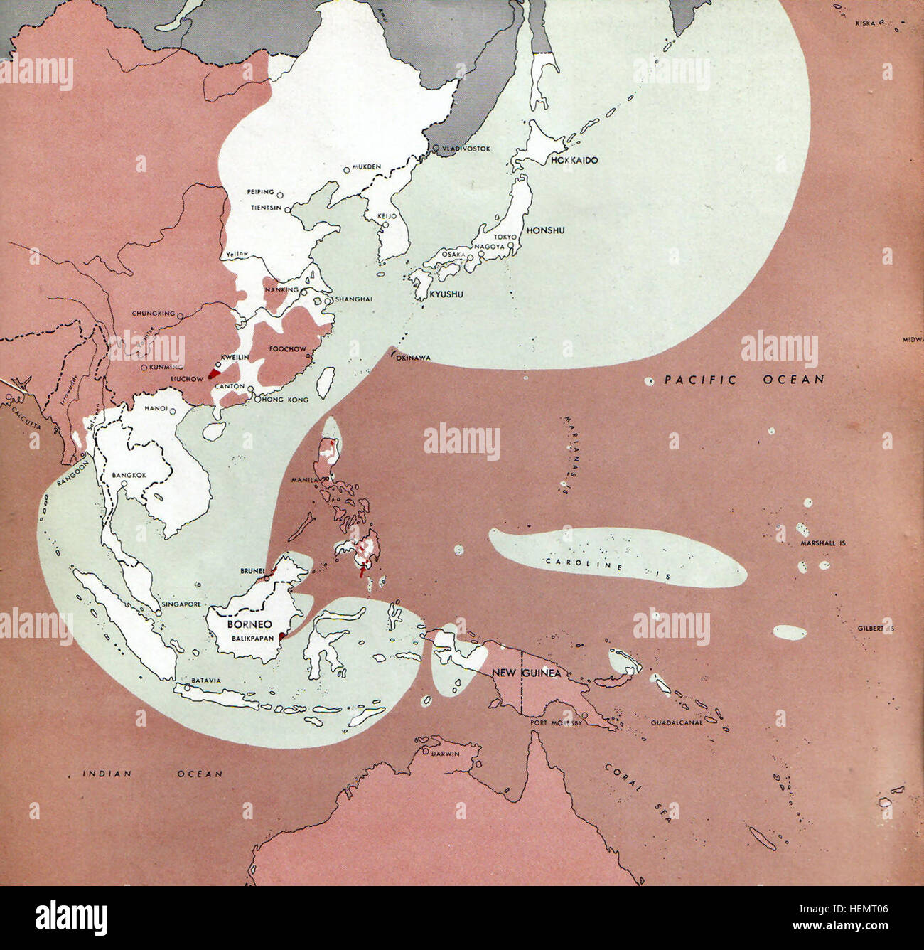 The WWII Japan Battlefront Atlas of July 15, 1945, depicts strategic ...