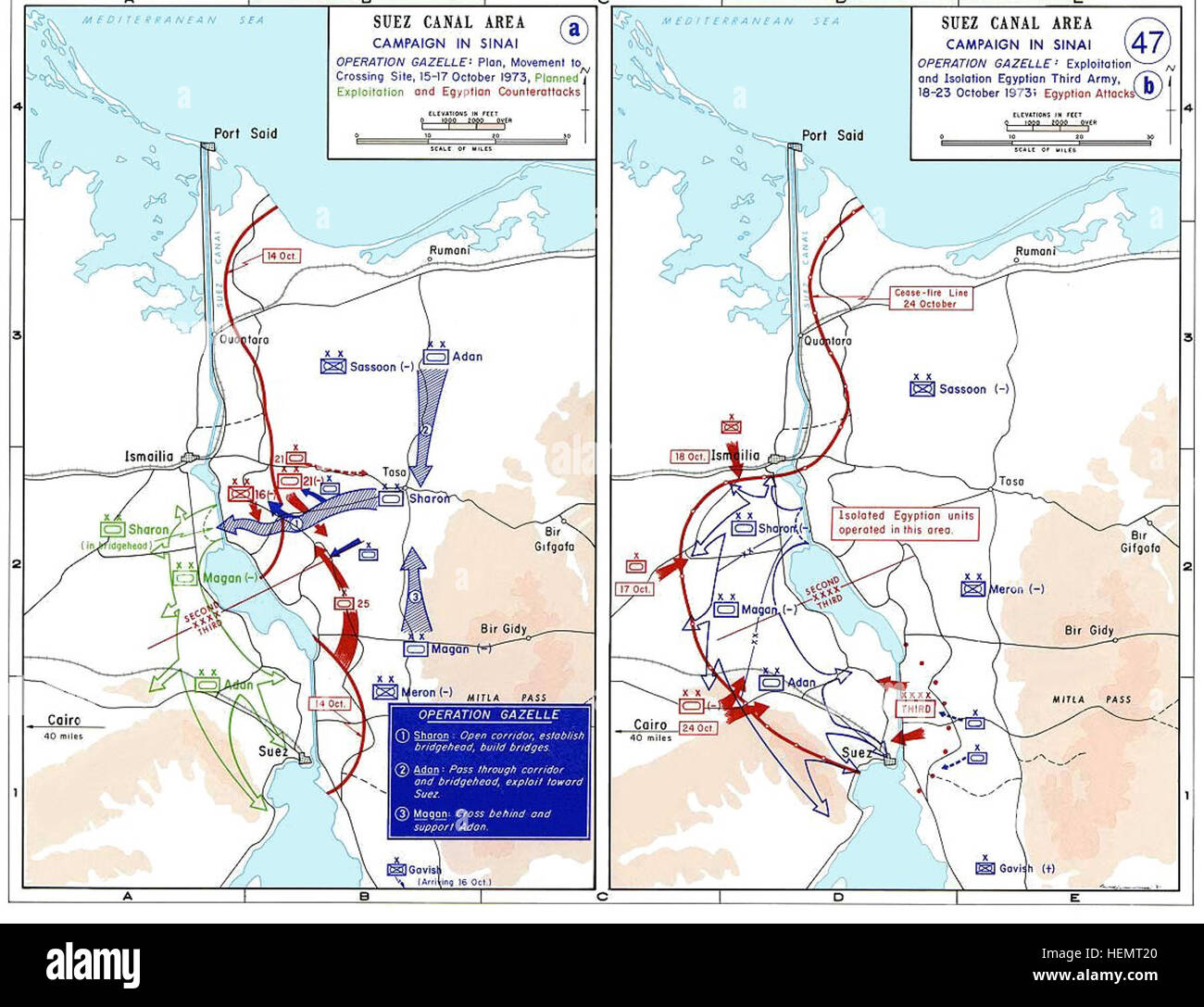 1973 sinai war maps2 Stock Photo - Alamy