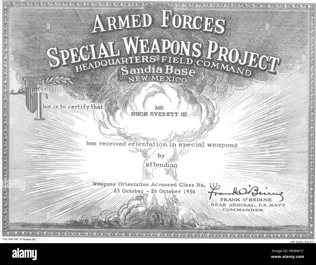 Hugh Everett at New Mexico 1956 course attedence certicate Stock Photo ...