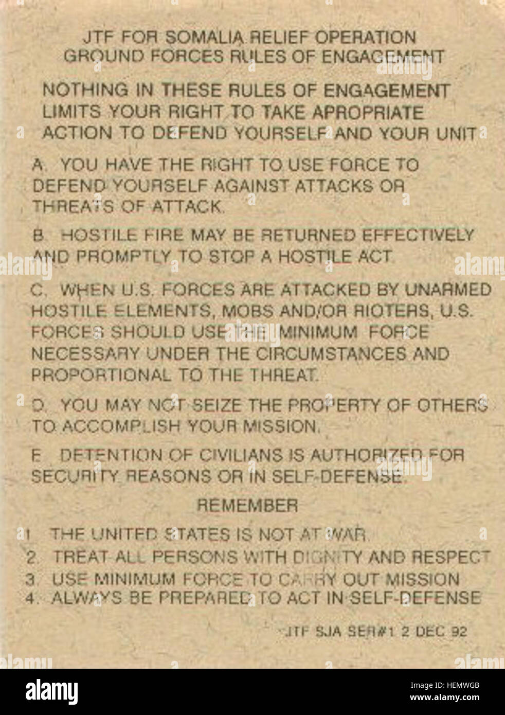 Operation Provide Relief.Rules of Engagement Stock Photo - Alamy