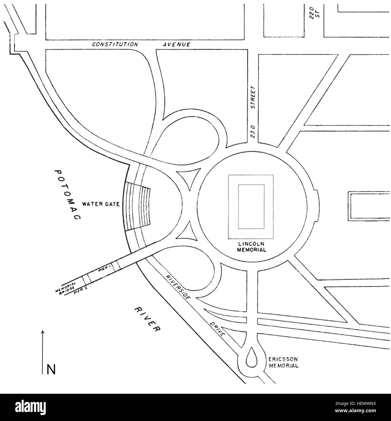 Road map around Lincoln Memorial - 1950 Stock Photo - Alamy