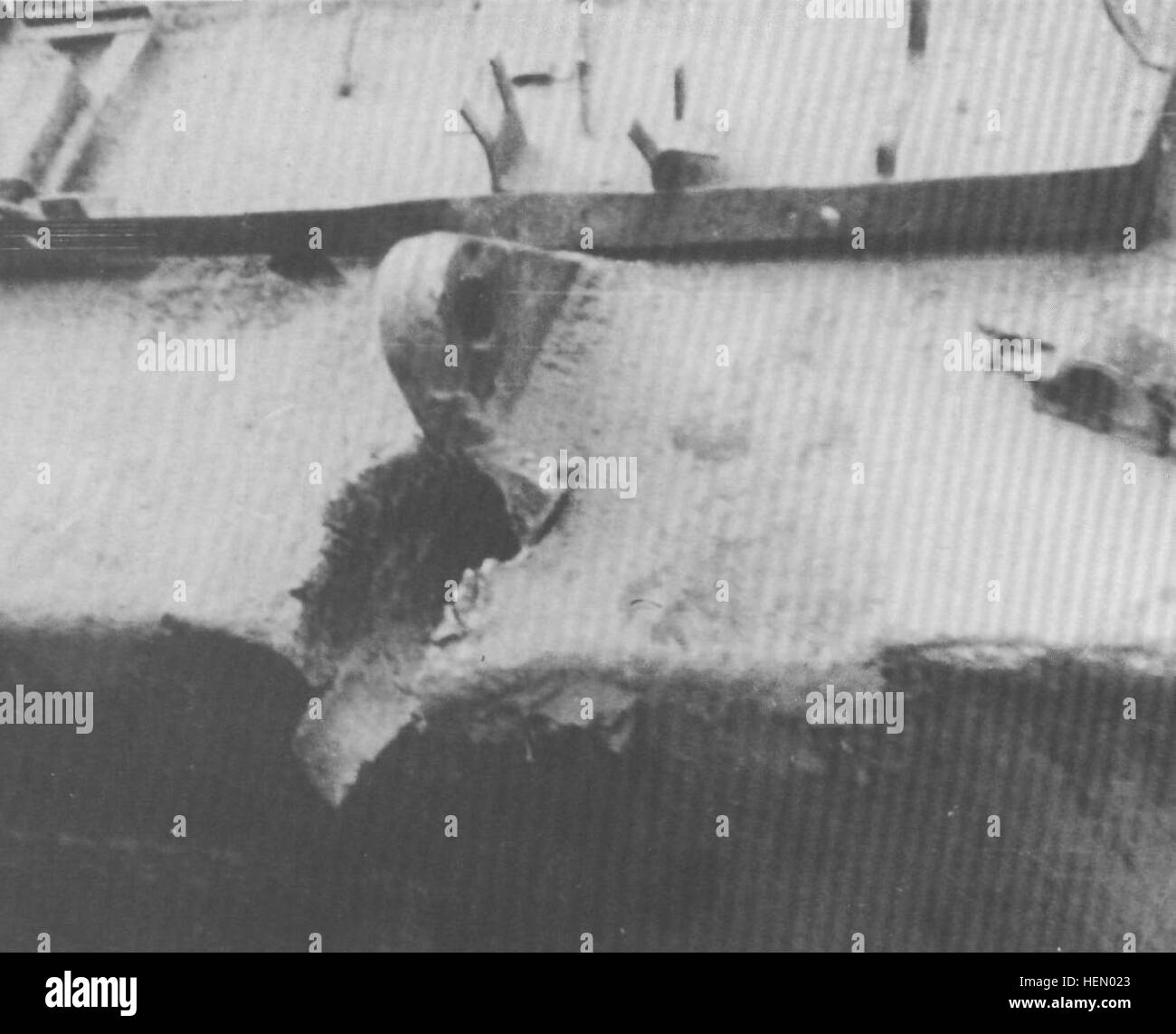 M46 front armor pierced by 85mm shell Stock Photo - Alamy