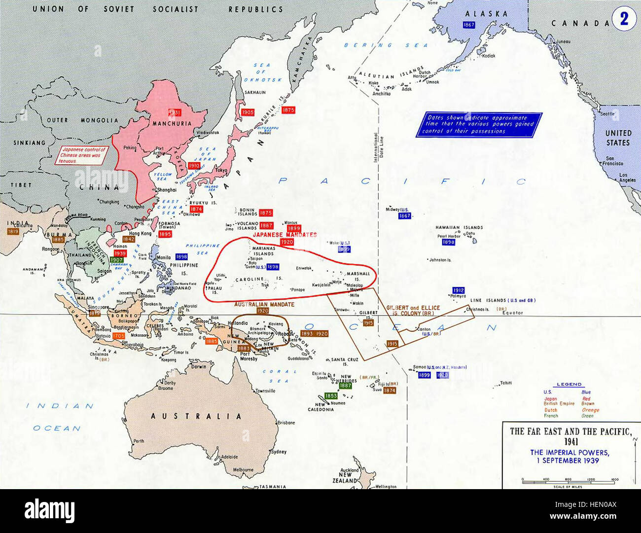 Pacific Area - The Imperial Powers 1939 - Map Stock Photo - Alamy