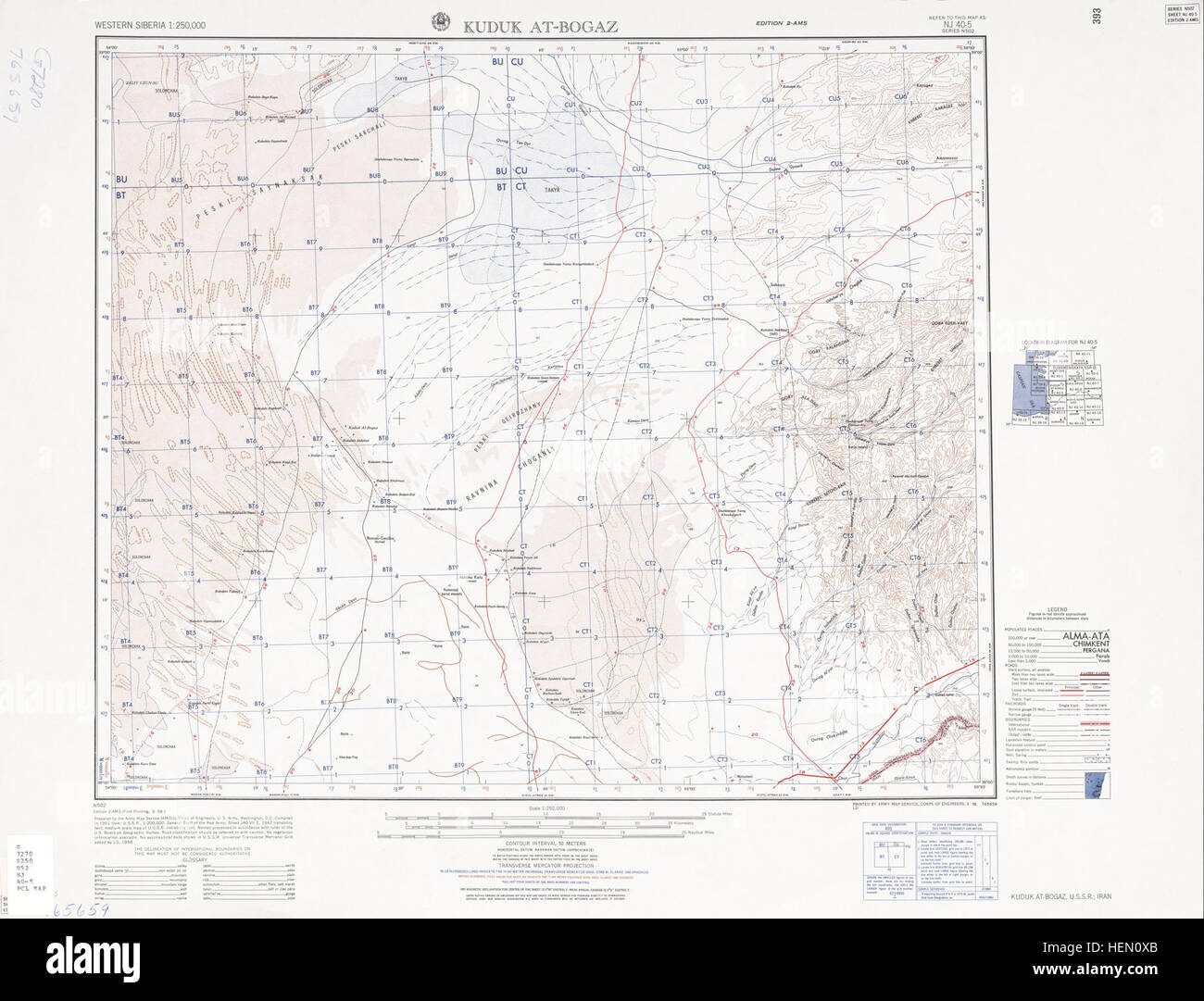A historical Soviet-era map of Kuduk At-Bogaz, providing geographic and ...