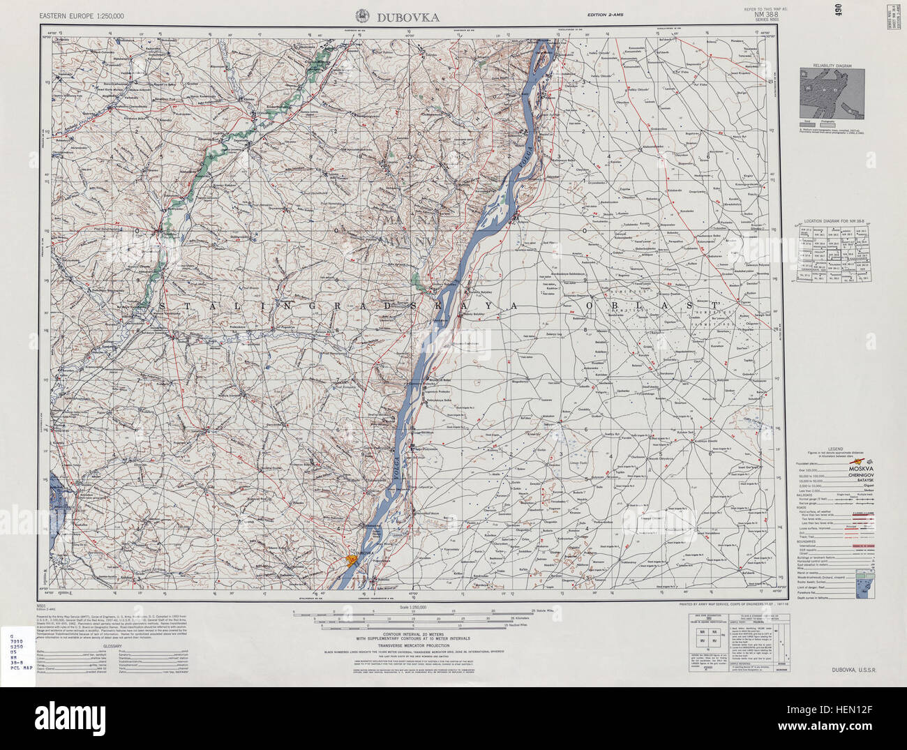 Topographic map of Dubovka area in the former U.S.S.R., illustrating ...