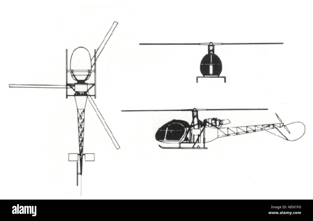 Technical schematic of the Alouette II light helicopter illustrating ...