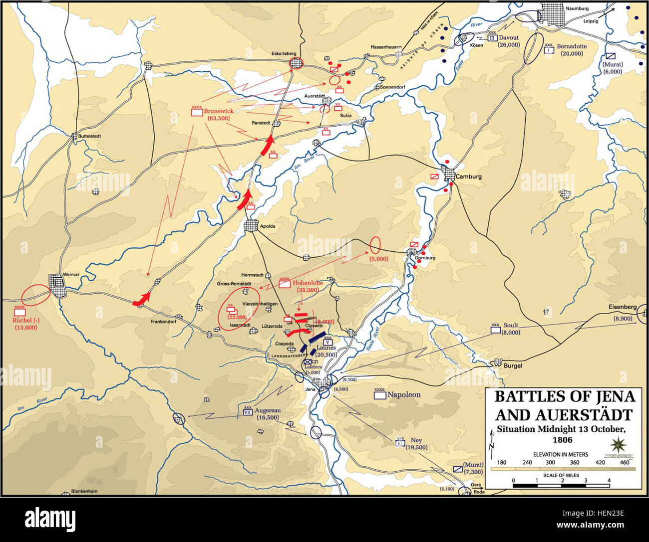Map illustrating troop movements, battlefield positions, and strategic ...