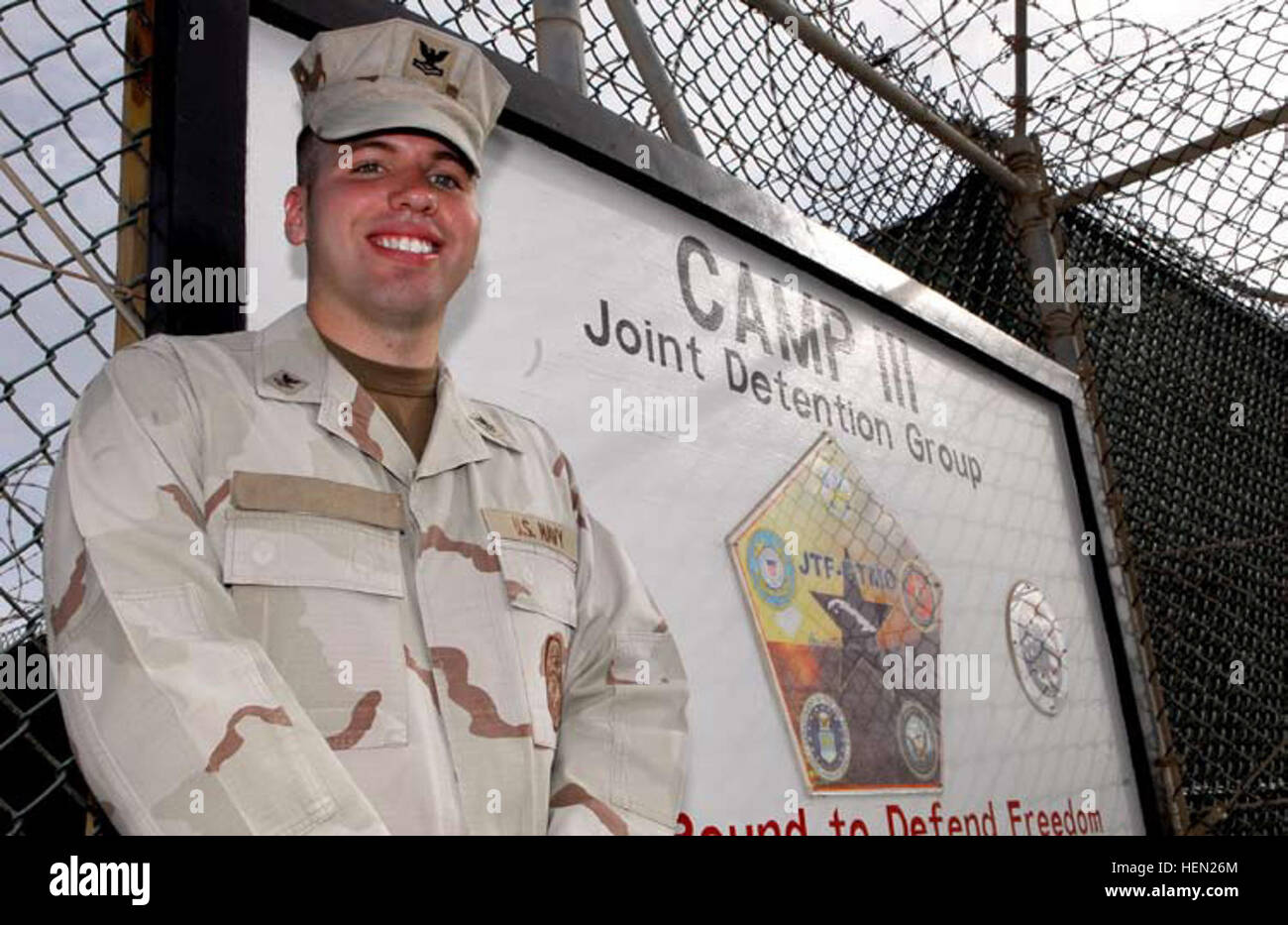 GI poses before camp iii sign Stock Photo - Alamy