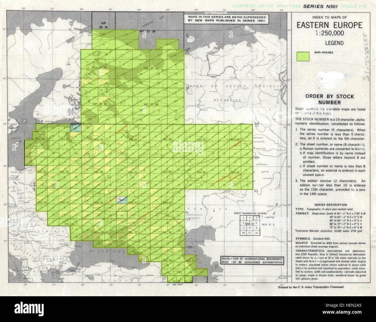 Eastern Europe by U.S. Army Map Service Index Map Stock Photo - Alamy