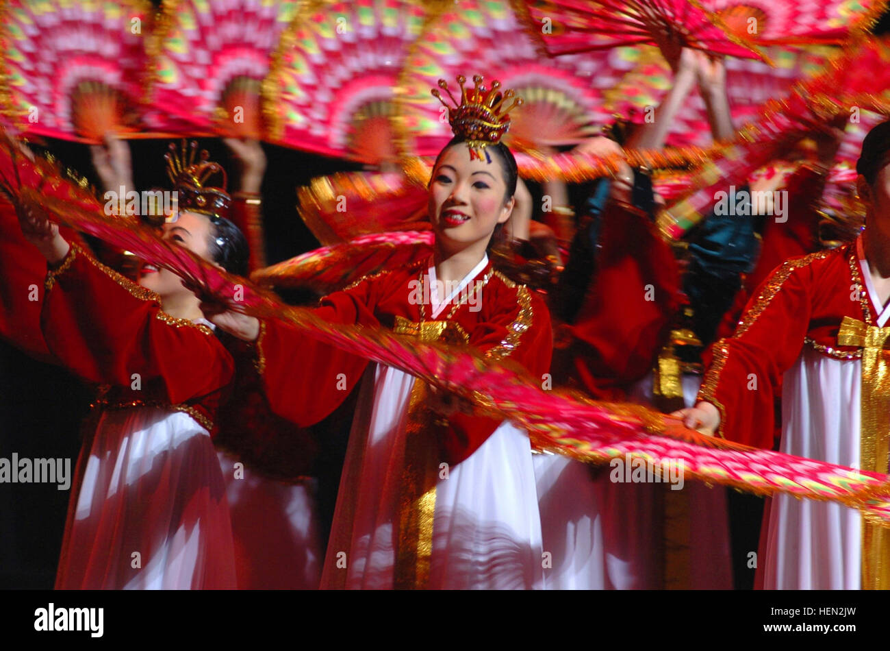 Little Angels Dancers performing Buchaecum in Seoul Stock Photo - Alamy