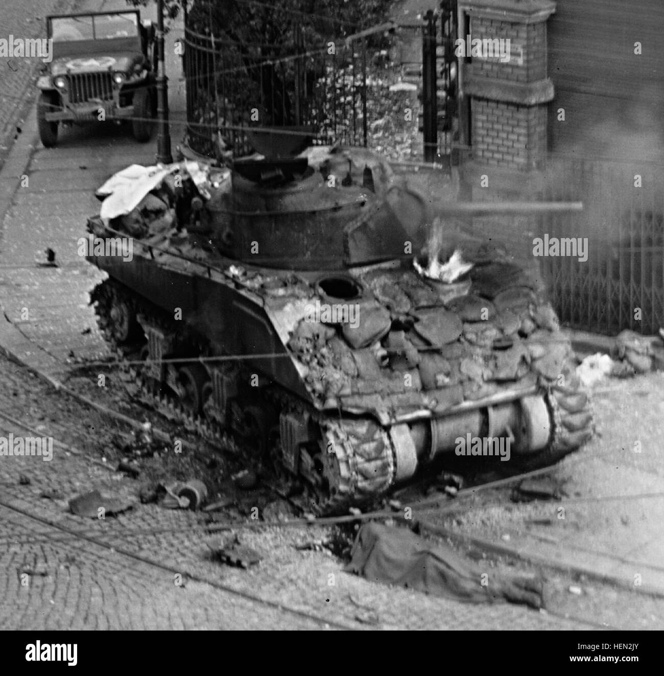 Burning tank m4 sherman hi-res stock photography and images - Alamy