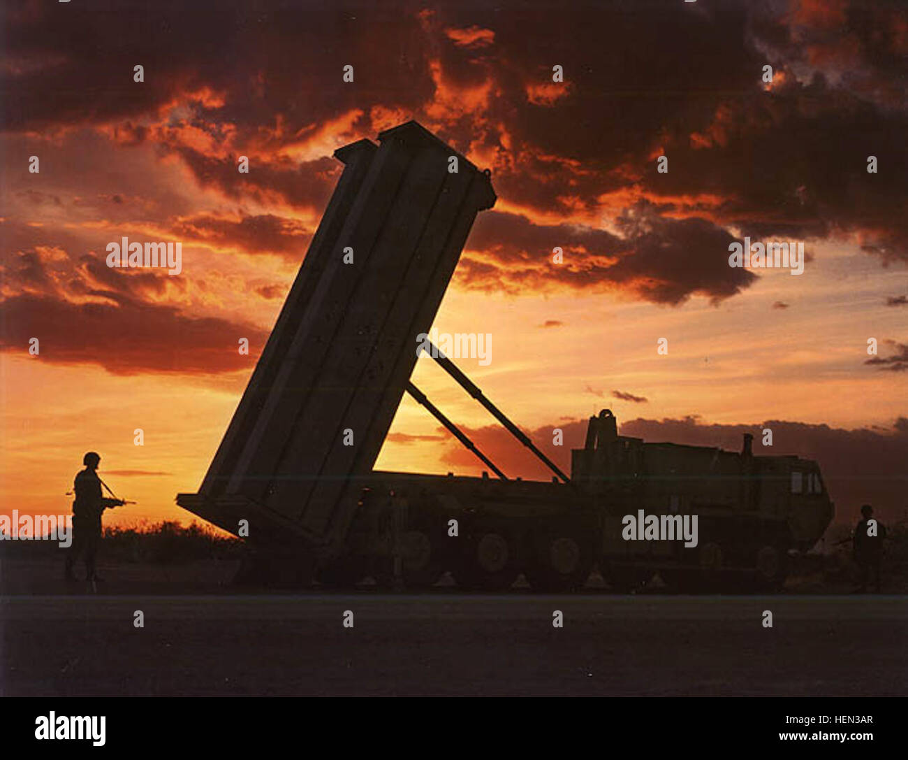 Terminal High Altitude Area Defense (THAAD) launcher system, deployed ...