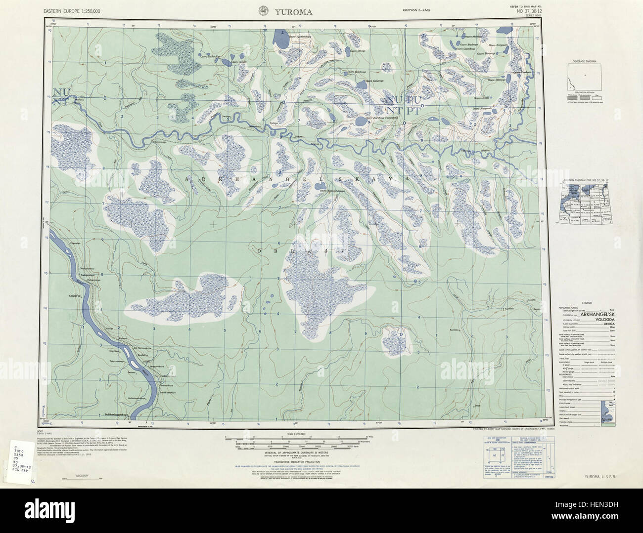 A Soviet military map of Yuroma, USSR, designated NQ 37-12, showing ...