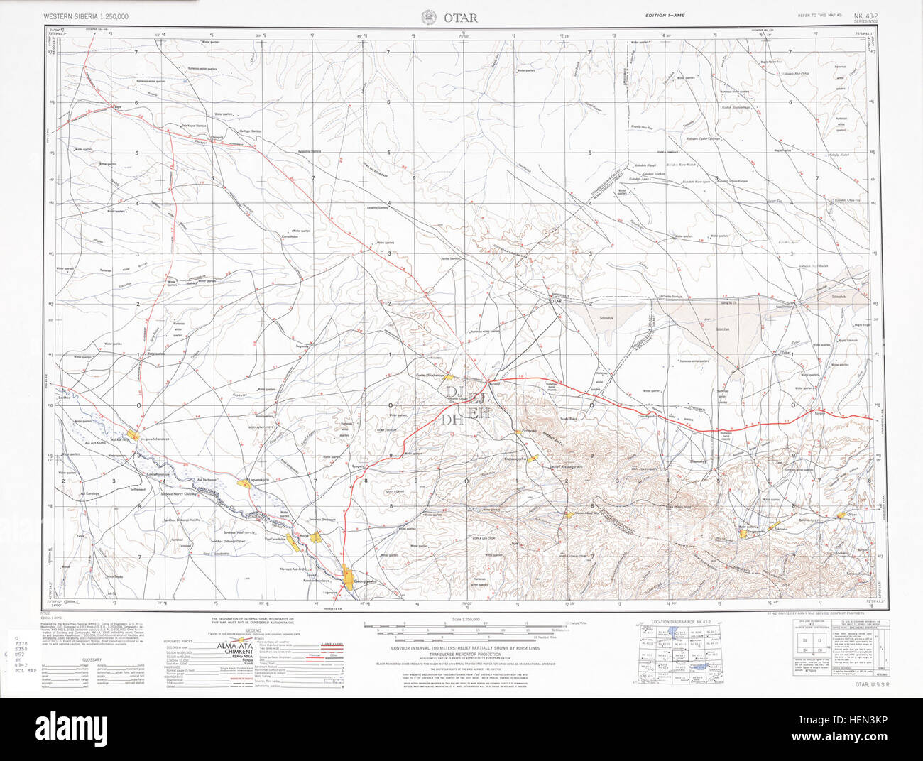 USSR map NK 43-2 Otar Stock Photo - Alamy