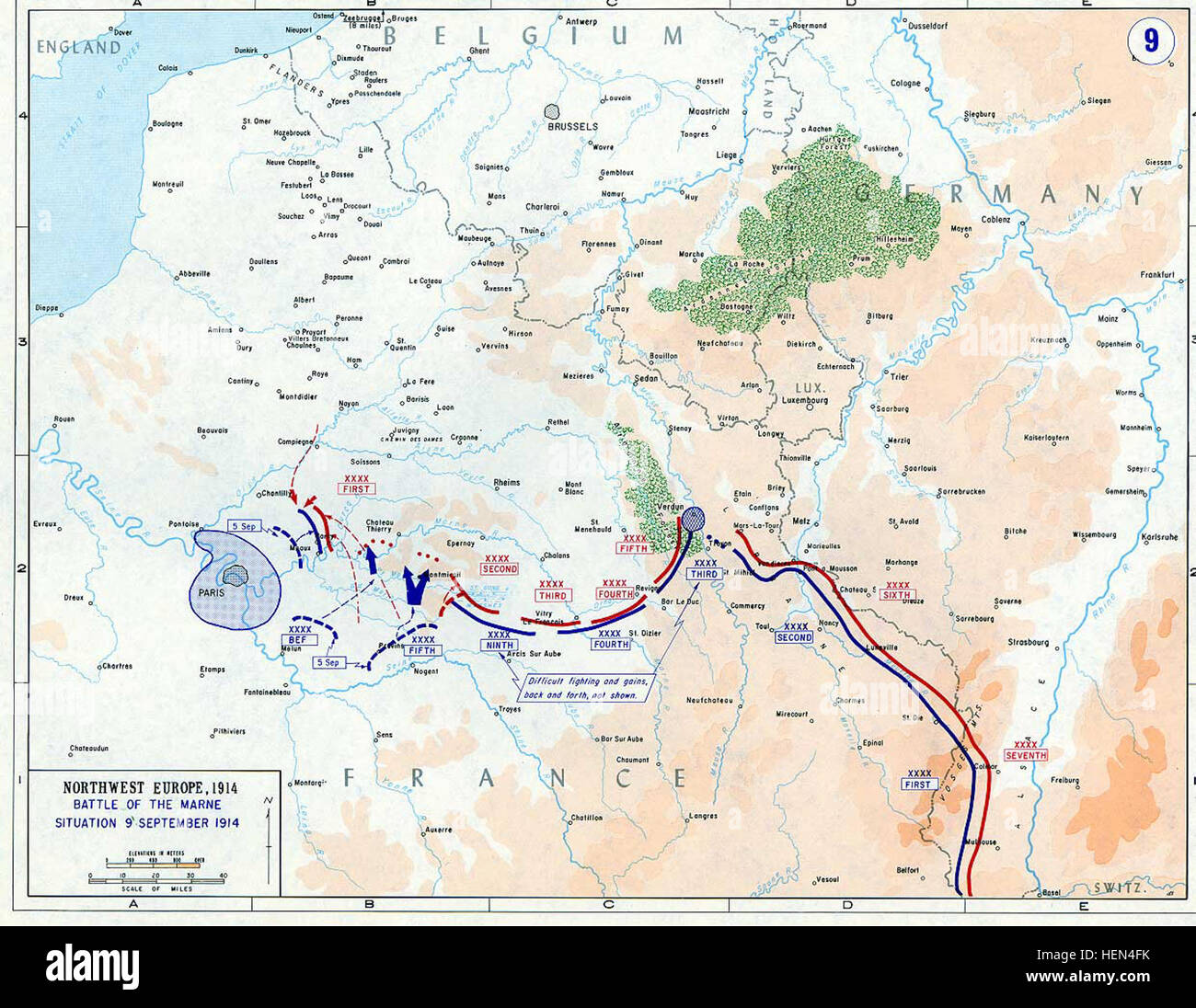 Map showing troop positions, movements, and strategic locations during ...
