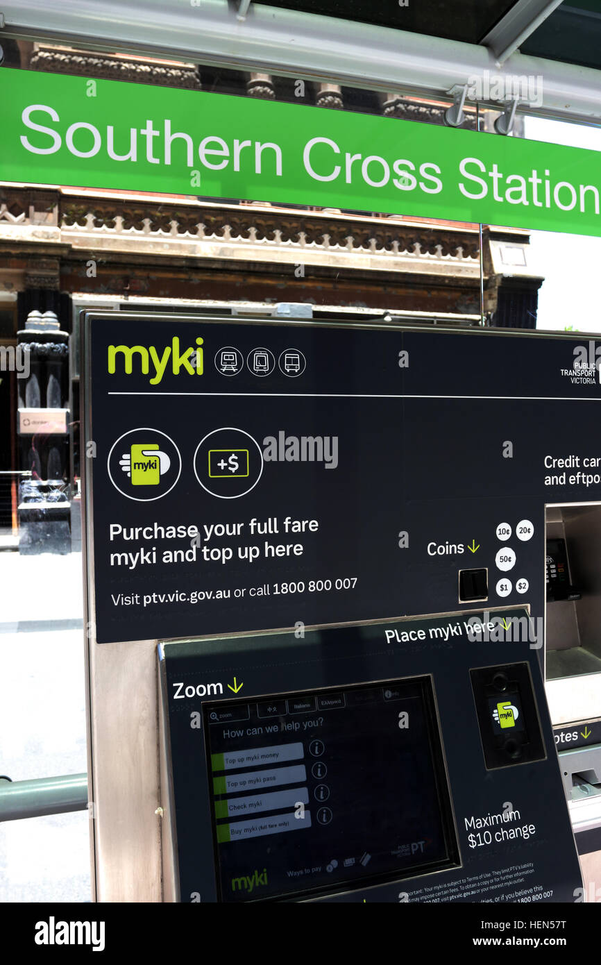 Myki card machine at tram stop in Southern Cross station Melbourne ...