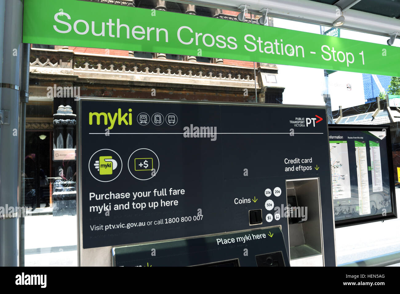 Myki card machine at tram stop in Southern Cross station Melbourne ...