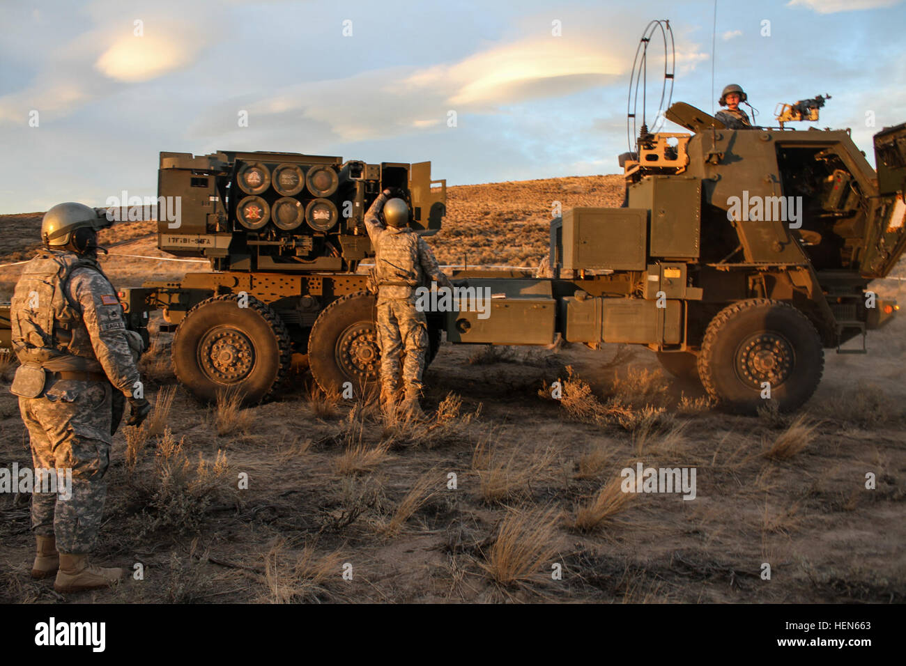 U.S. Army HIMARS crew members operate high mobility artillery rocket ...