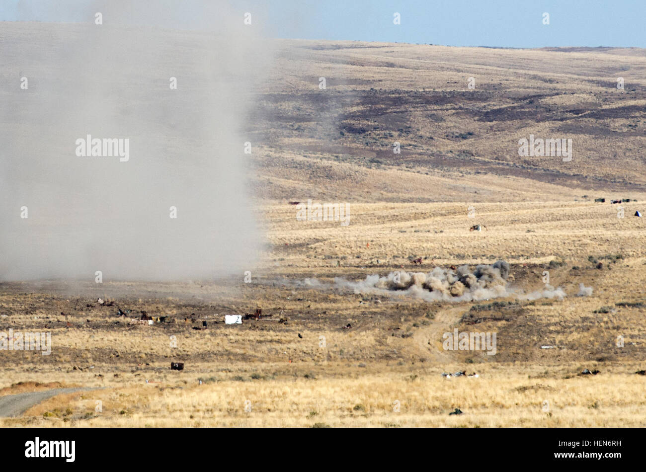 A 155 mm round from a M777A2 howitzer cannon hits its target in the ...