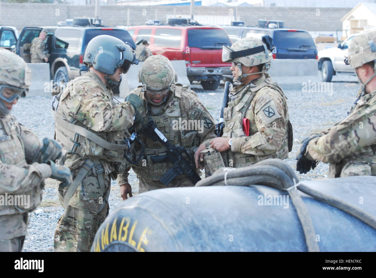 Prior to sling loading 500 gallon fuel container during hi-res stock ...