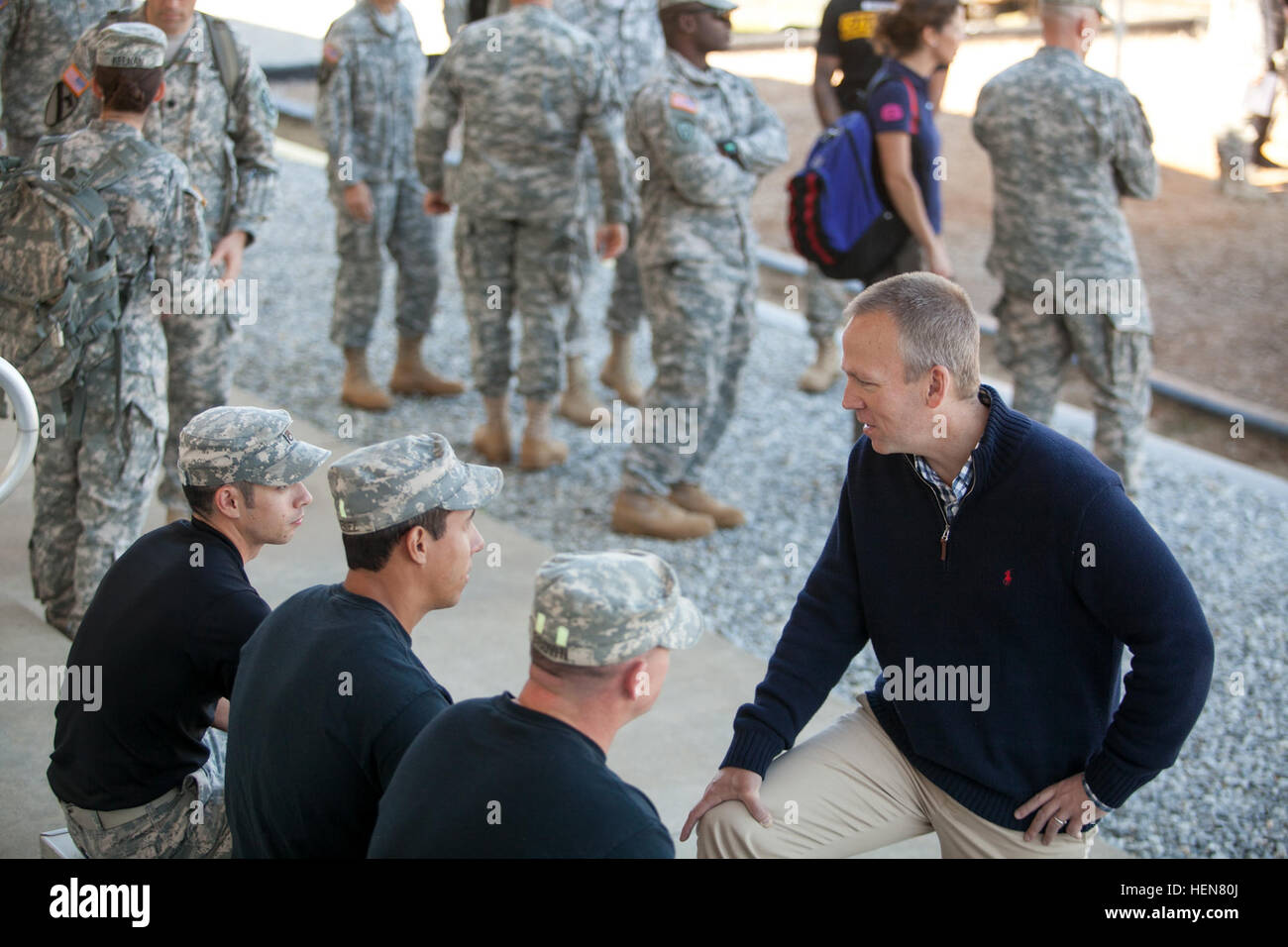 Under Secretary of the Army Brad R. Carson speaks with the cadre who ...