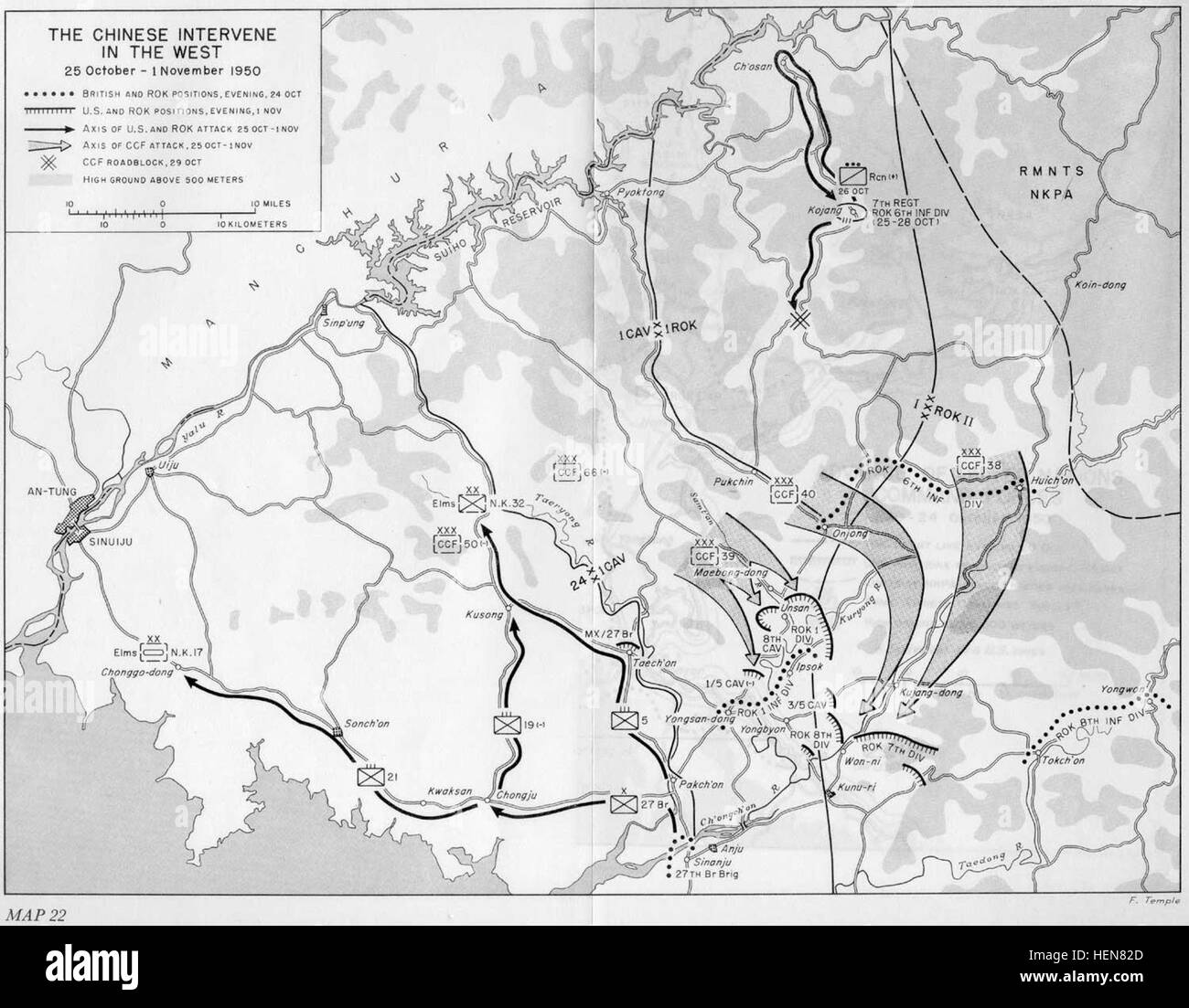 Map depicting Chinese military intervention, showing troop movements ...