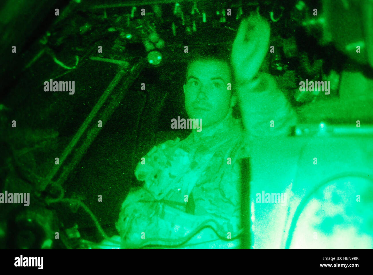 As seen through a night vision lens, U.S Army 1st Lt. Alex McHale, a UH ...