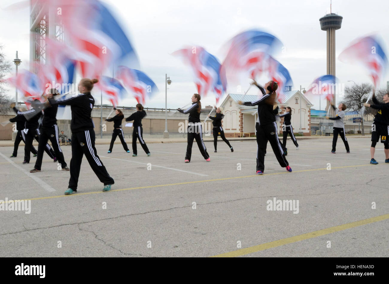 Color guard members for the 2014 U.S. Army All-American Bowl practice ...