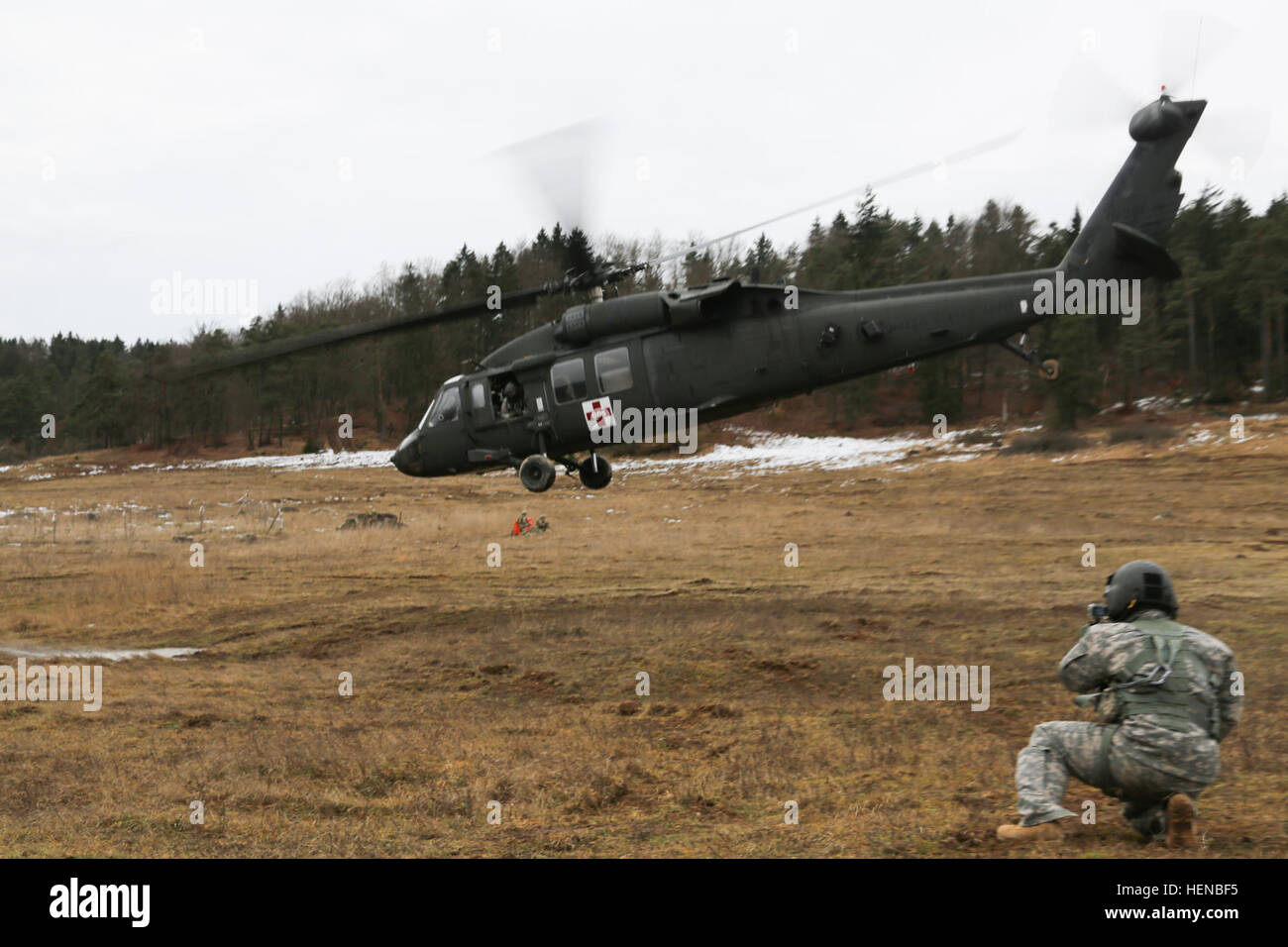 U.S. Army Soldiers of 214th Aviation Battalion take off in a UH-60 ...