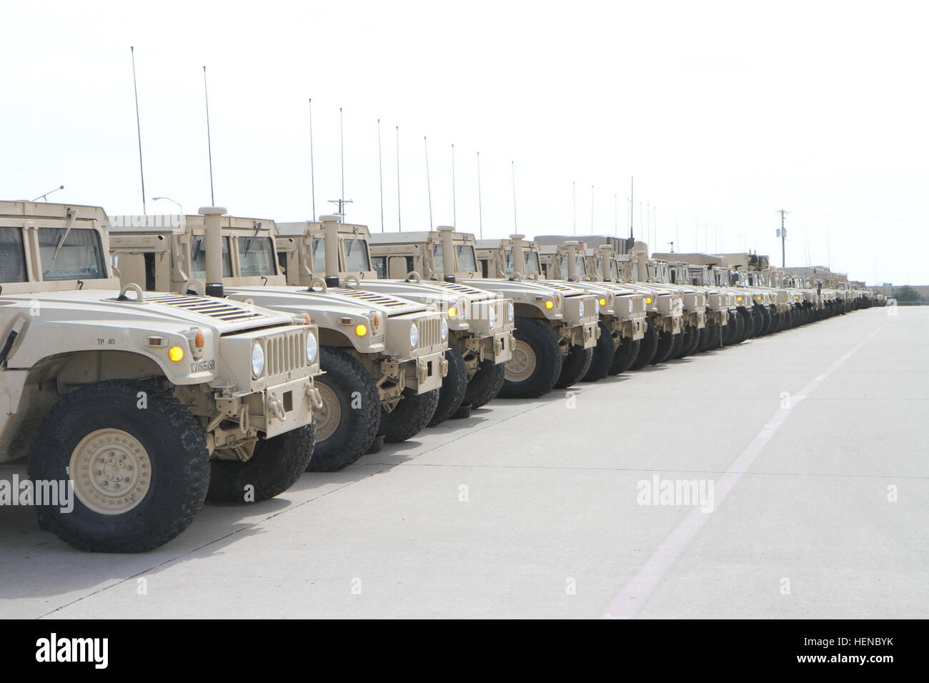 Humvees are lined up at the 615th Aviation Support Battalion, 227th ...