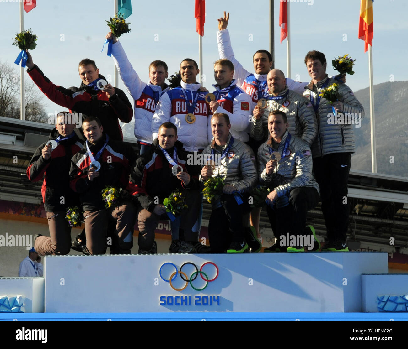 The medalists of the Sochi 2014 Olympic Winter Games four-man bobsled ...