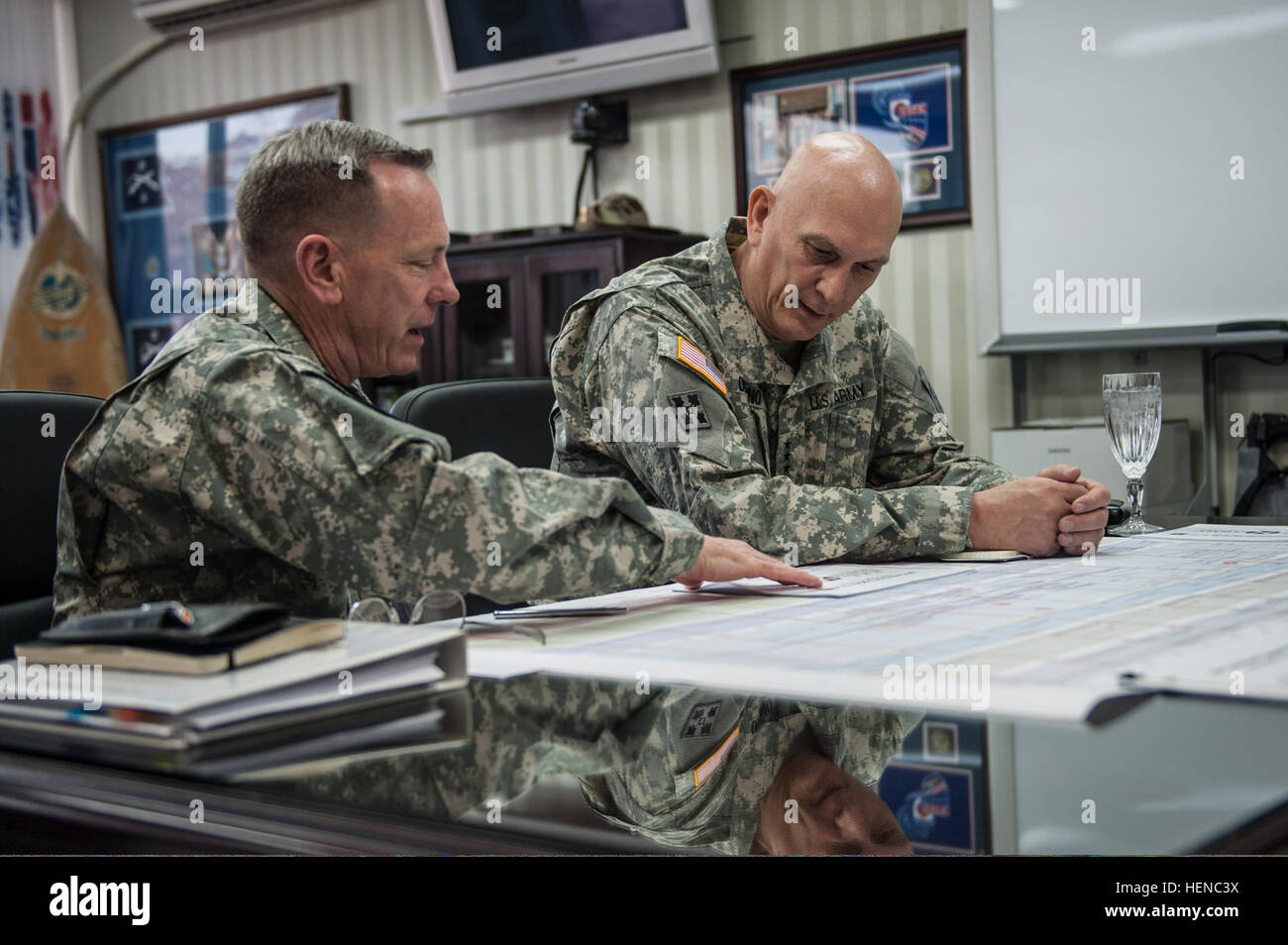 U.S. Army Lt. Gen. Bernard Champoux, left, the commanding general of ...