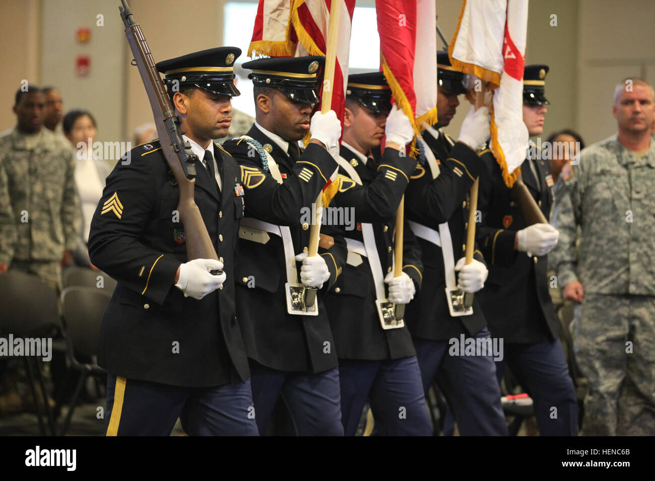 U S Army Georgia National Guard Color Guard Soldiers March The Colors