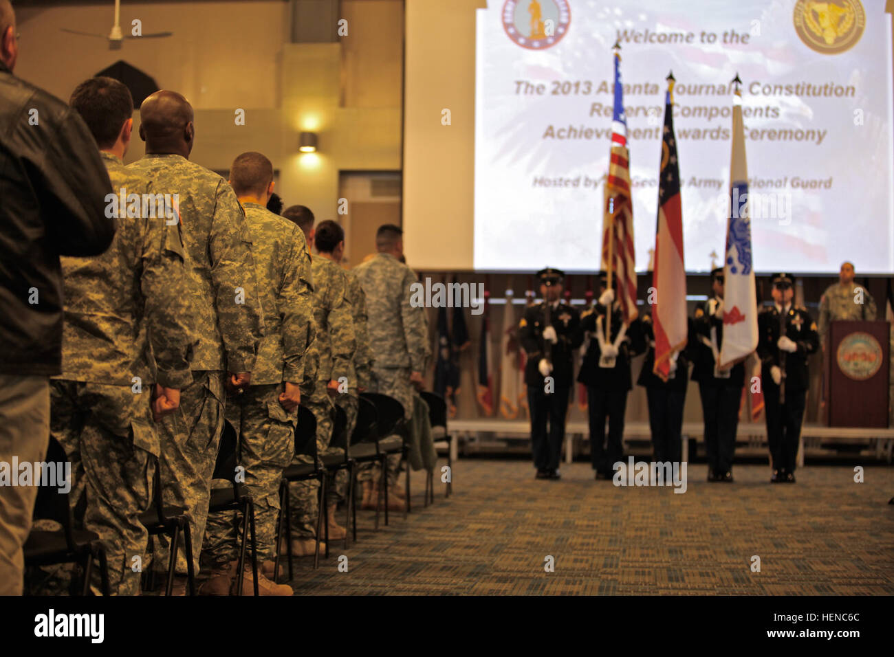 U S Army Georgia National Guard Color Guard Soldiers Present The