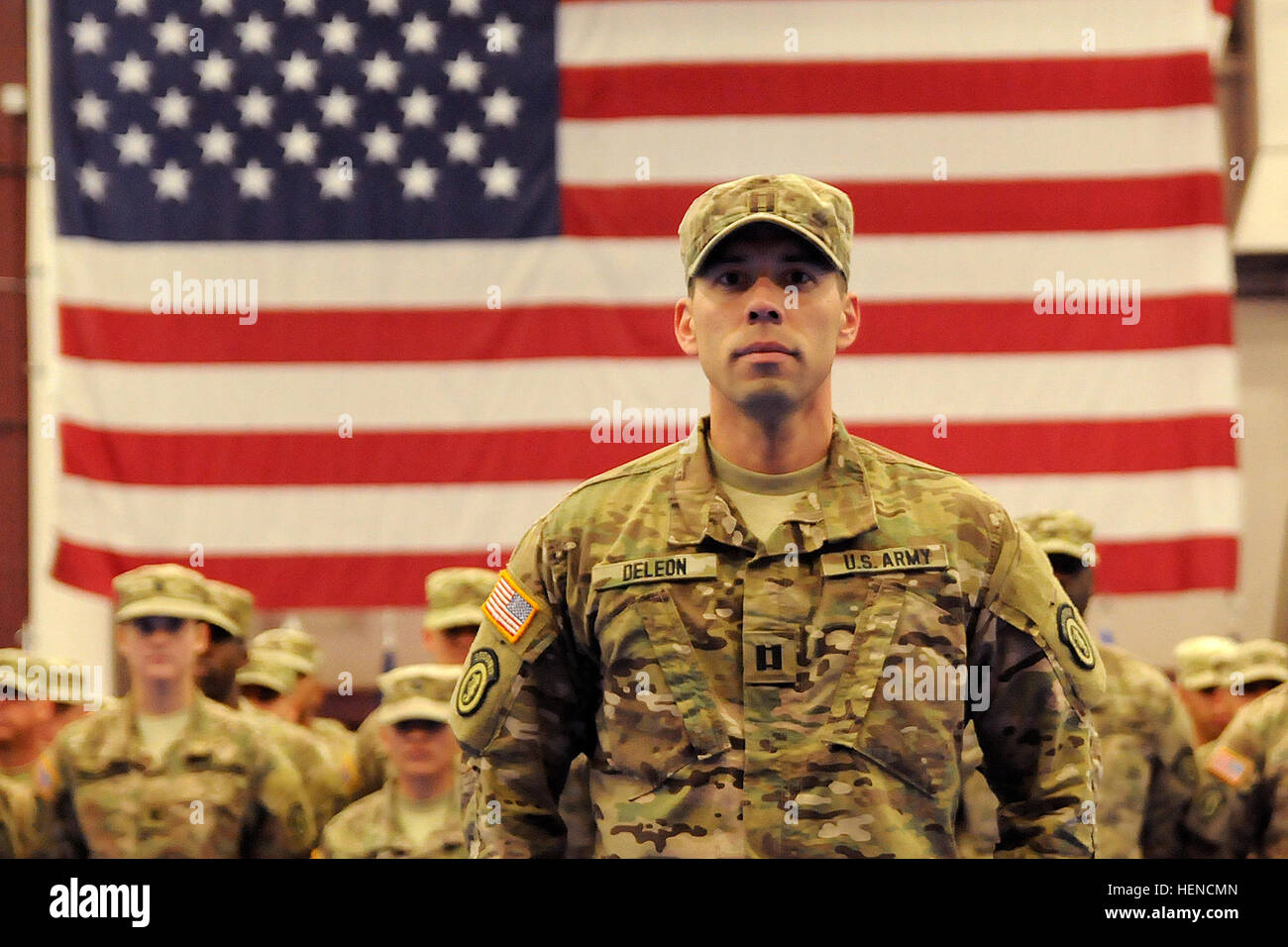 Capt. Steve Deleon, commander of the 95th Chemical Company, stands at ...