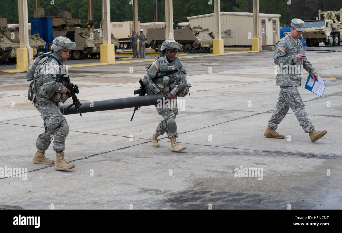 Two Soldiers assigned to the Physical Demands Study, Mortarman Platoon ...