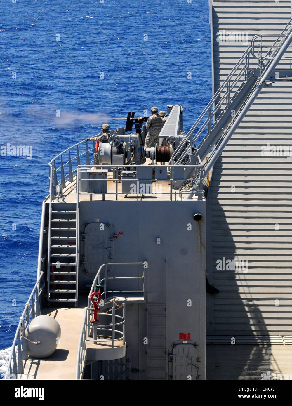 An M2 .50 Cal machine gun team, from the 163rd Transportation ...