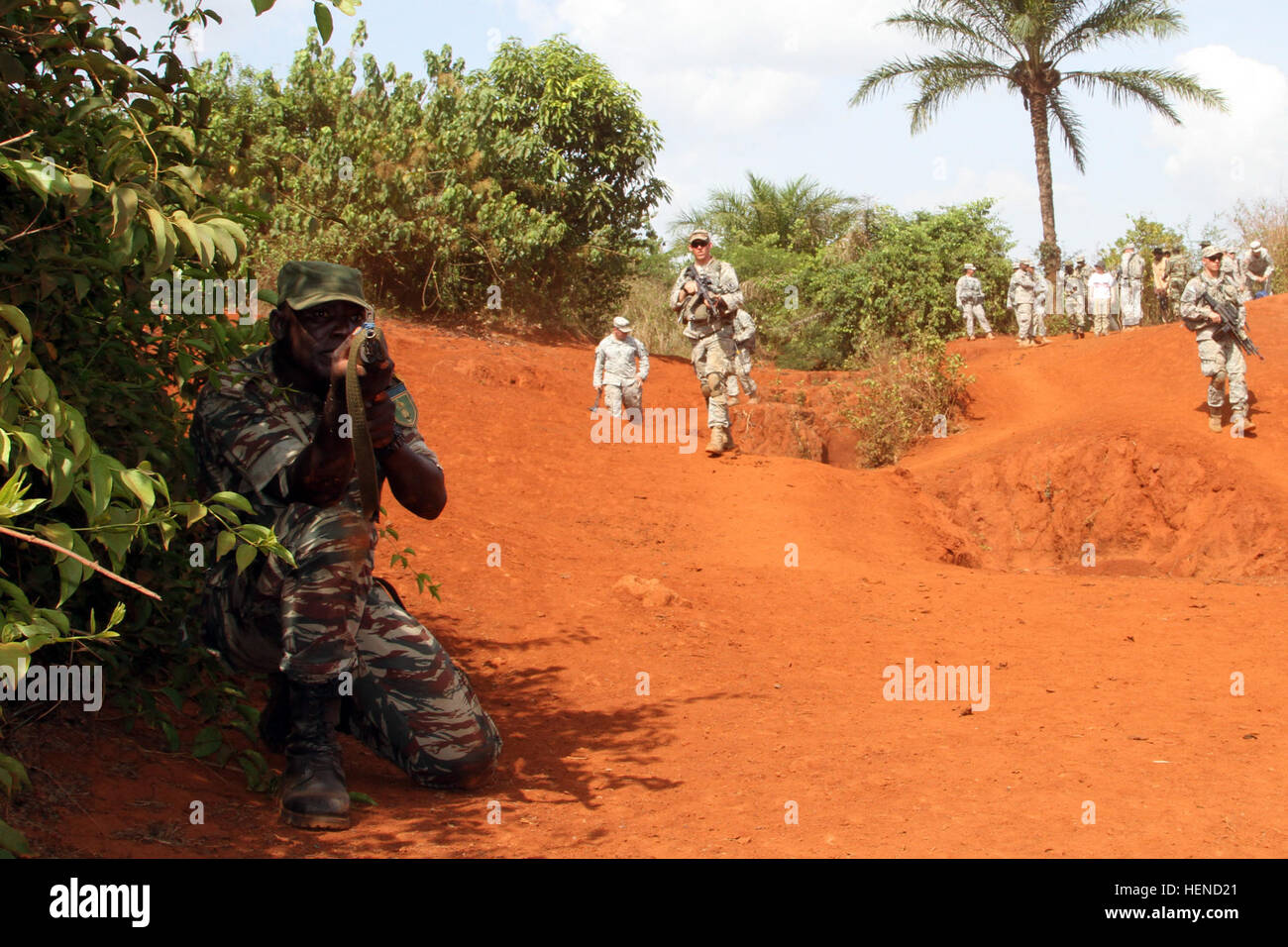 A Cameroon Defense Force soldier pulls security for his platoon during ...