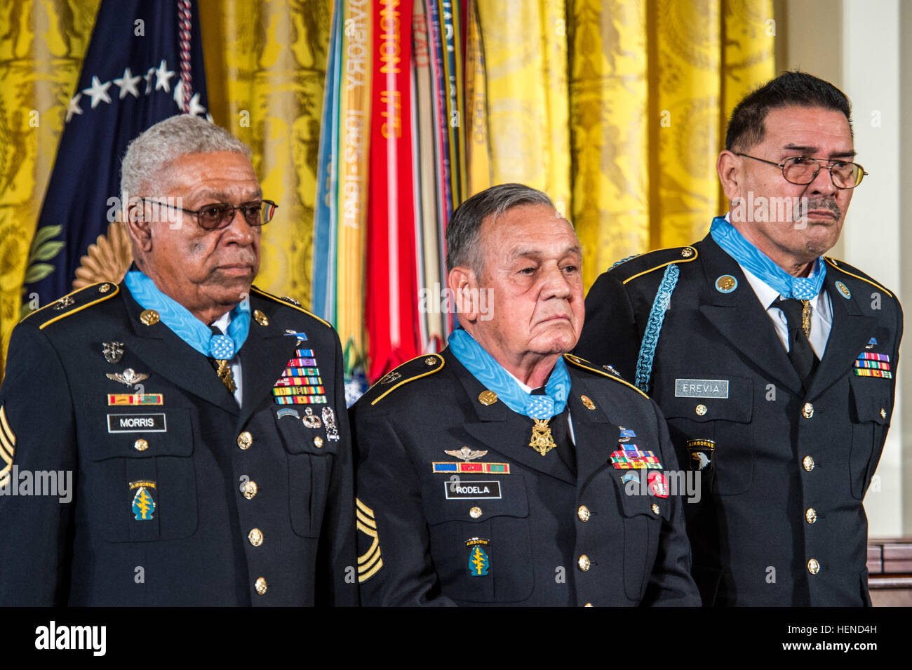 U.S. Army Sgt. 1st Class Melvin Morris, Master Sgt. Jose Rodela, and ...