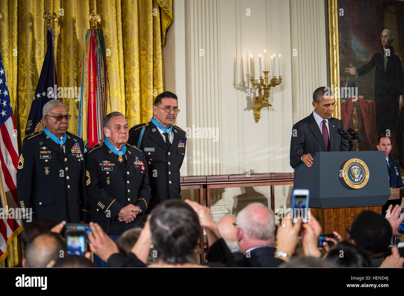 President Barack H. Obama, at the lectern, presents Medal of Honor ...
