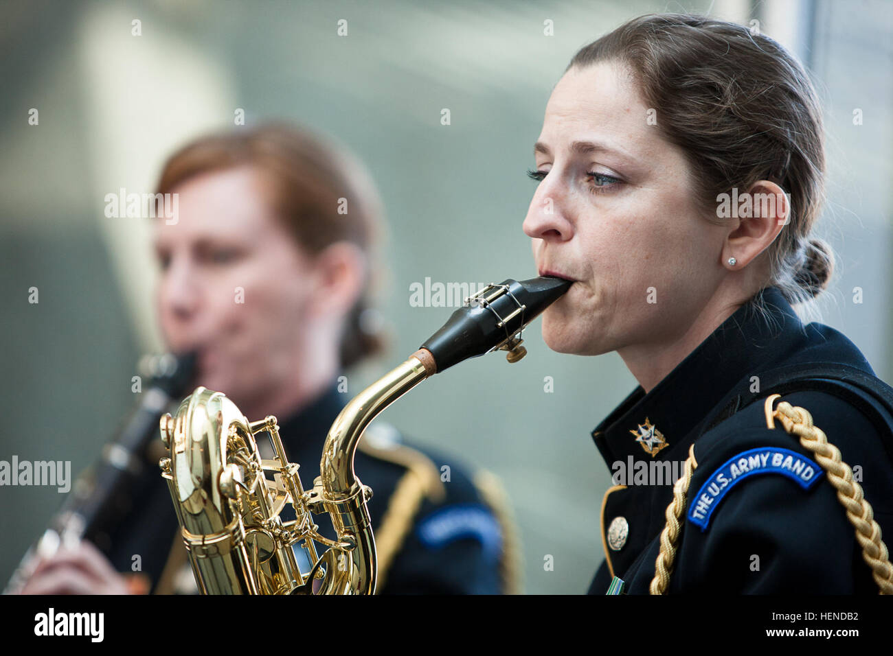 Staff Sgt. Michelle Action, saxophone, performs with female members of ...