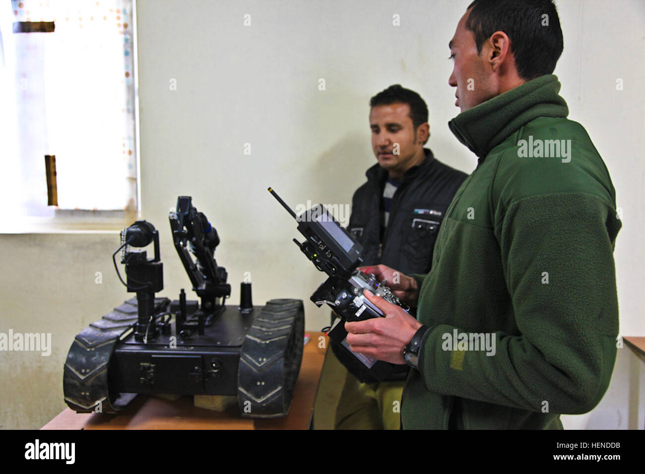An Afghan National Army soldier of the 203rd Corps controls a remote ...