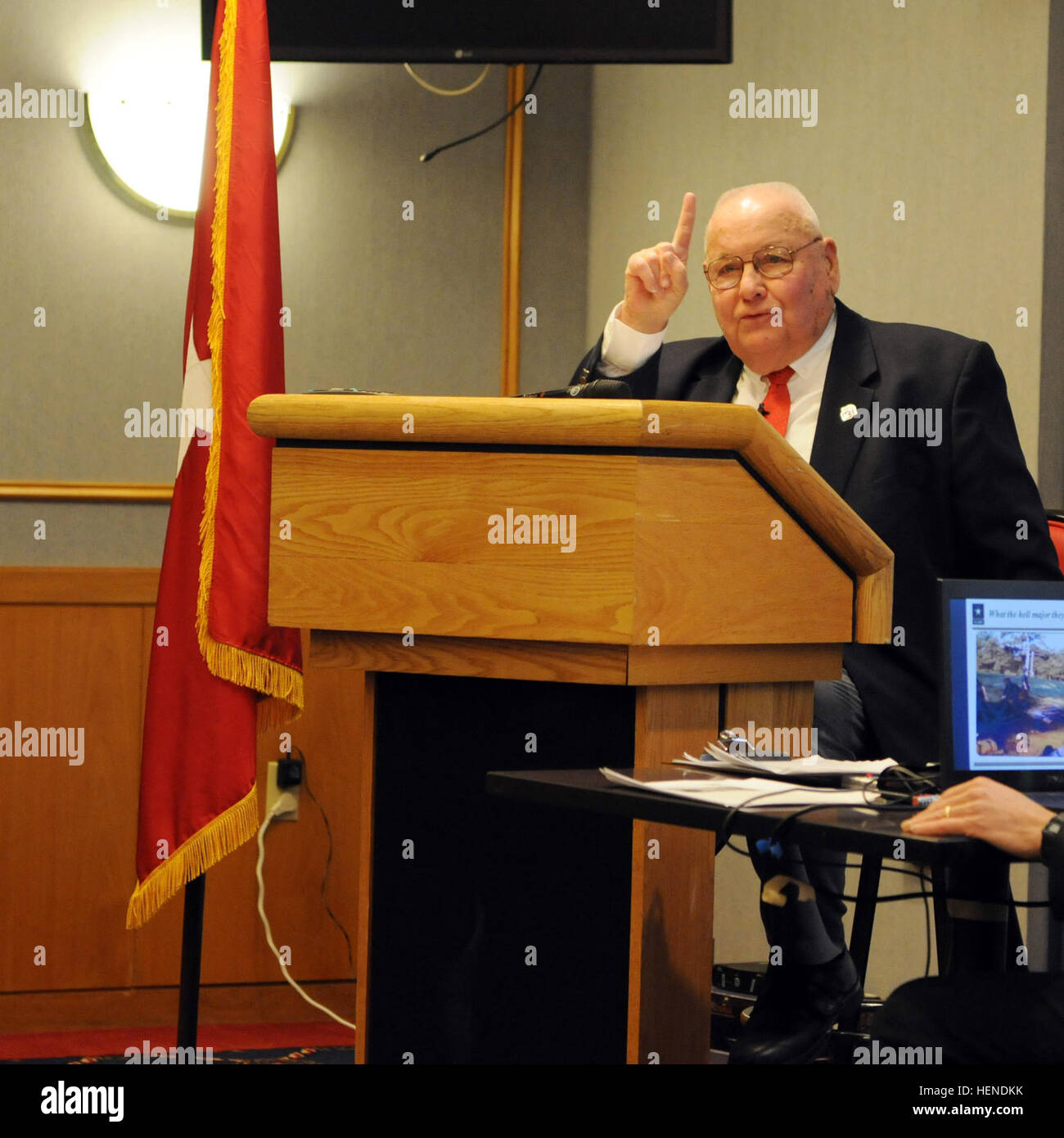 Retired Army Reserve Maj. John A. Perry, speaks on the integration of ...