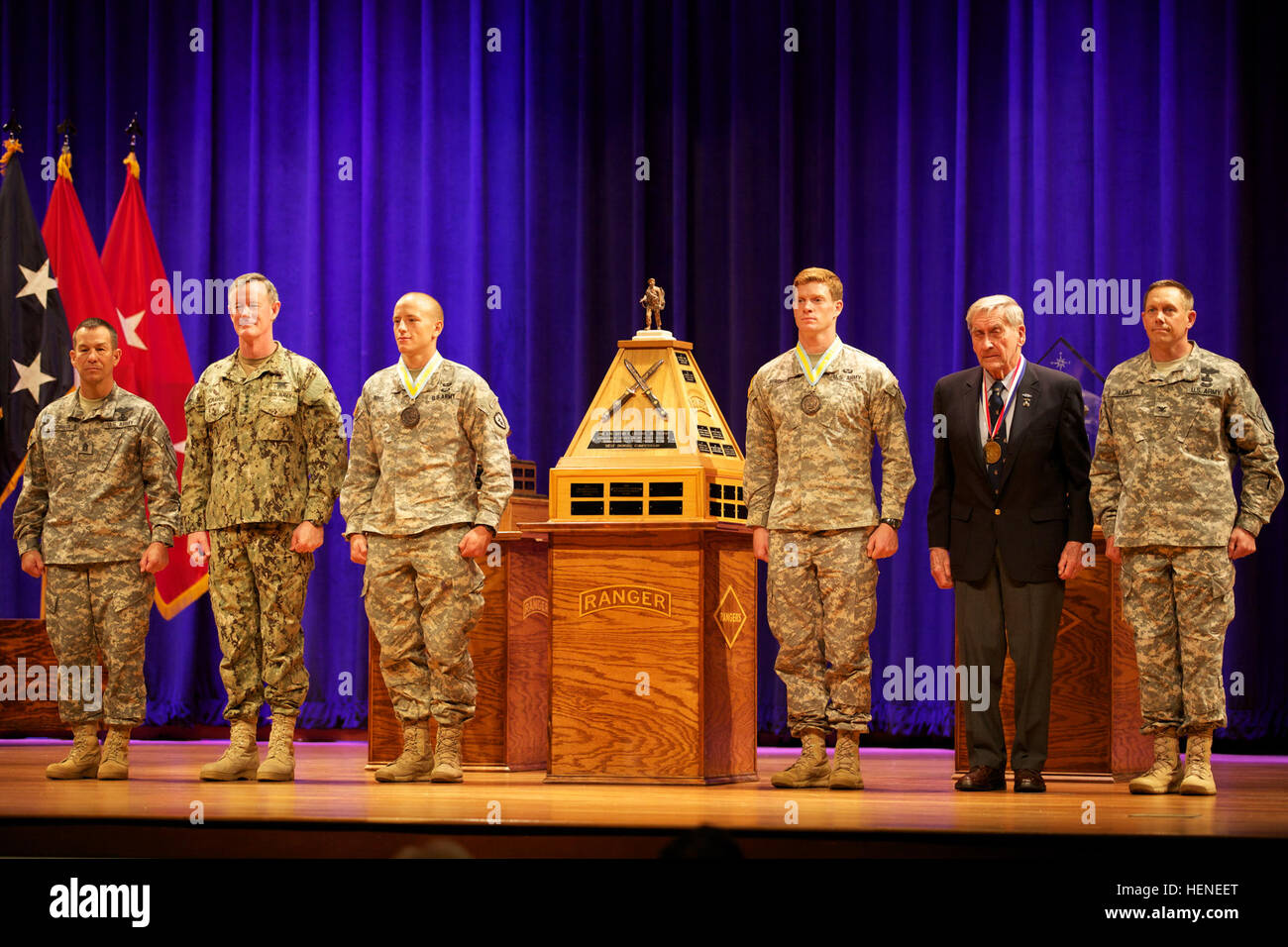 U.S. Army Command Sgt. Maj. Dana Cooper (far left), U.S. Navy Adm ...