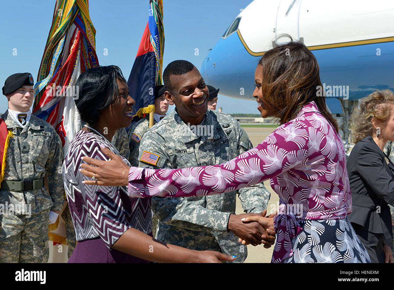 First lady Michelle Obama greets U.S. Army Command Sgt. Maj. Alonzo ...