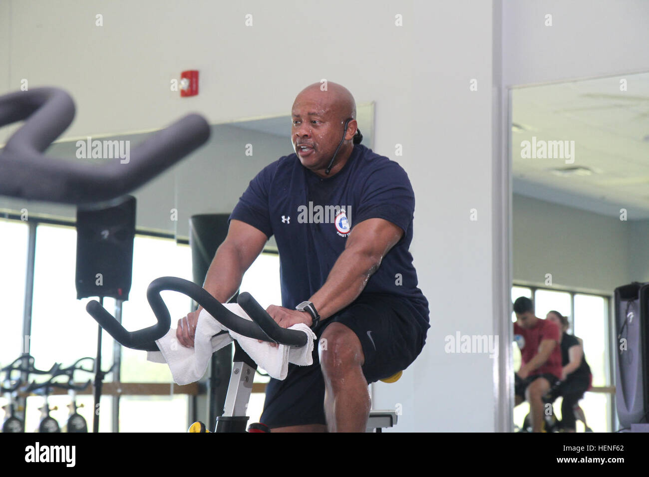 Sgt. Maj. Rodney Macon, a spin instructor at Hercules Fitness Center at ...